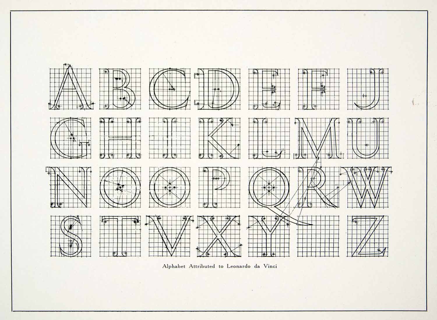 1928 Print Leonard Da Vinci Alphabet Letter Typeface Font Design Calligraphy Art Ebay 