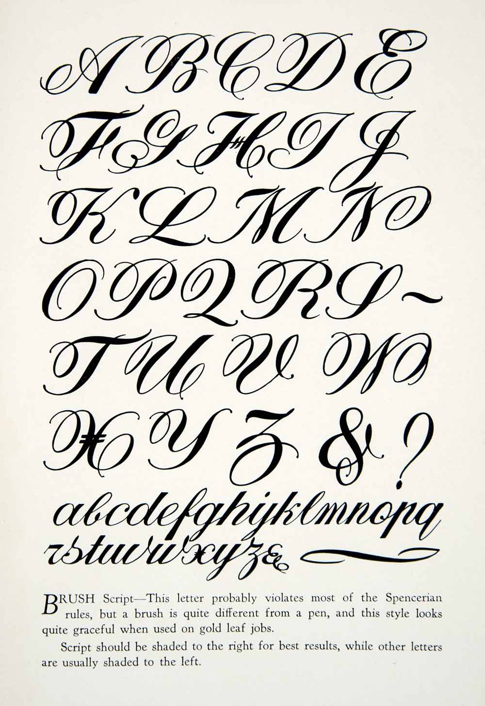 1928 Print Brush Script Typeface Graphic Alphabet Decorative 