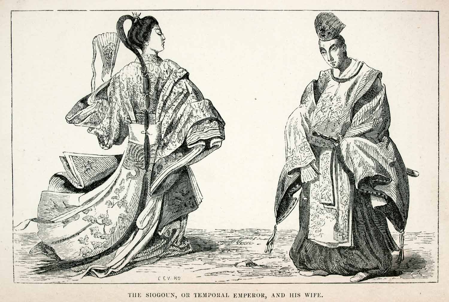 1859 Wood Engraving Japan Shogun Iemochi Tokugawa Princess Kazu Miya Chikako Ebay 